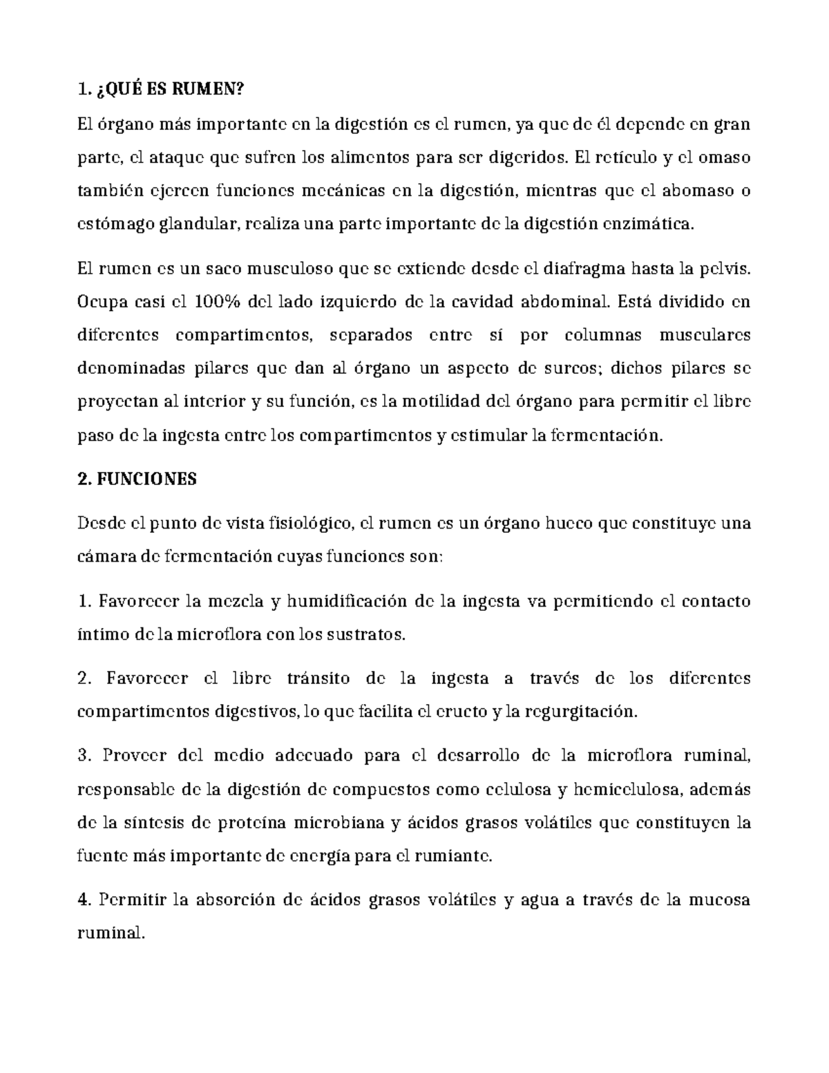 Rumen - 1. ¿QUÉ ES RUMEN? El órgano más importante en la digestión es ...