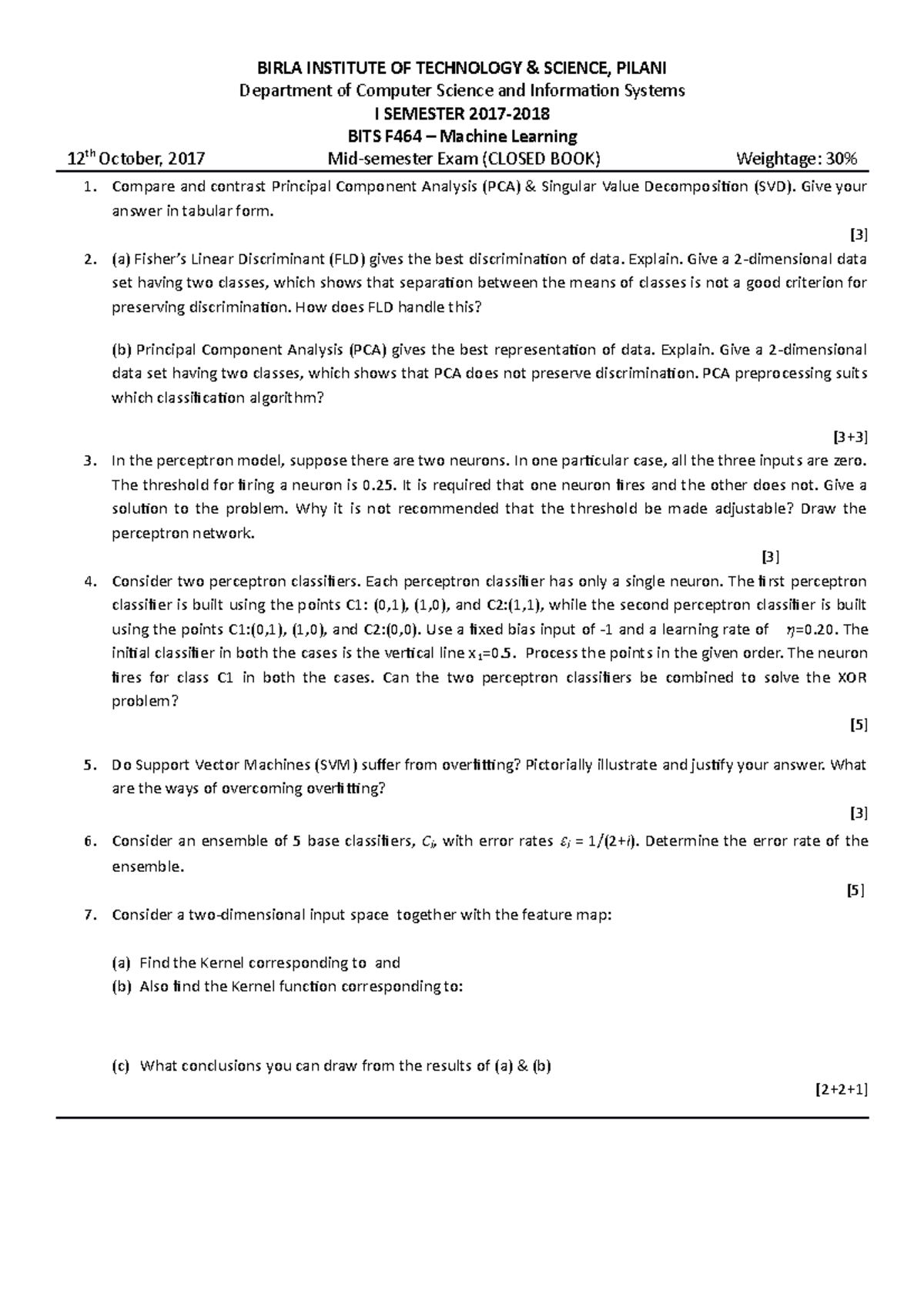 BITS F464 1339 T1 2017 1 - BIRLA INSTITUTE OF TECHNOLOGY & SCIENCE, PILANI Department of - Studocu