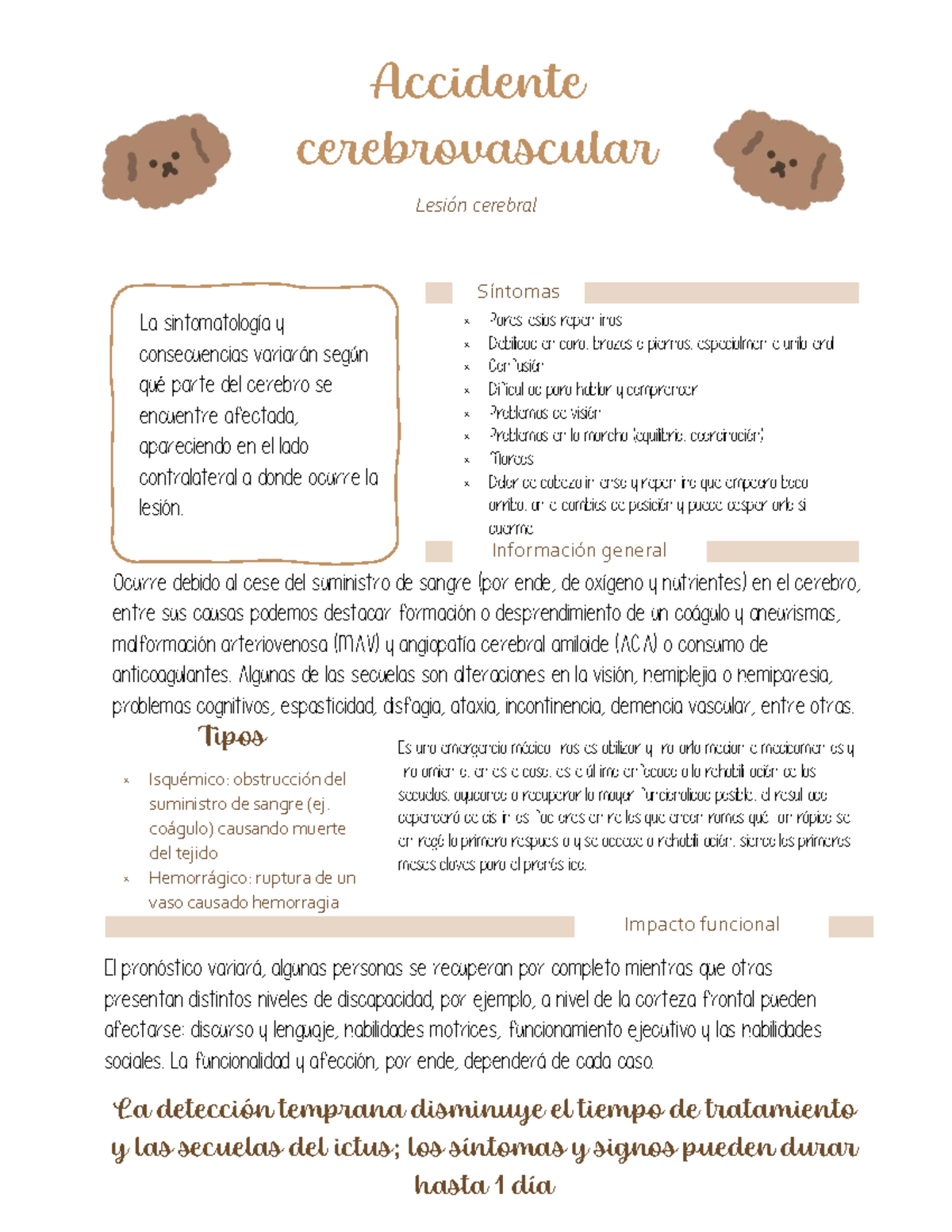 ACV - Ficha resumen de ACV - Accidente cerebrovascular Lesión cerebral ...