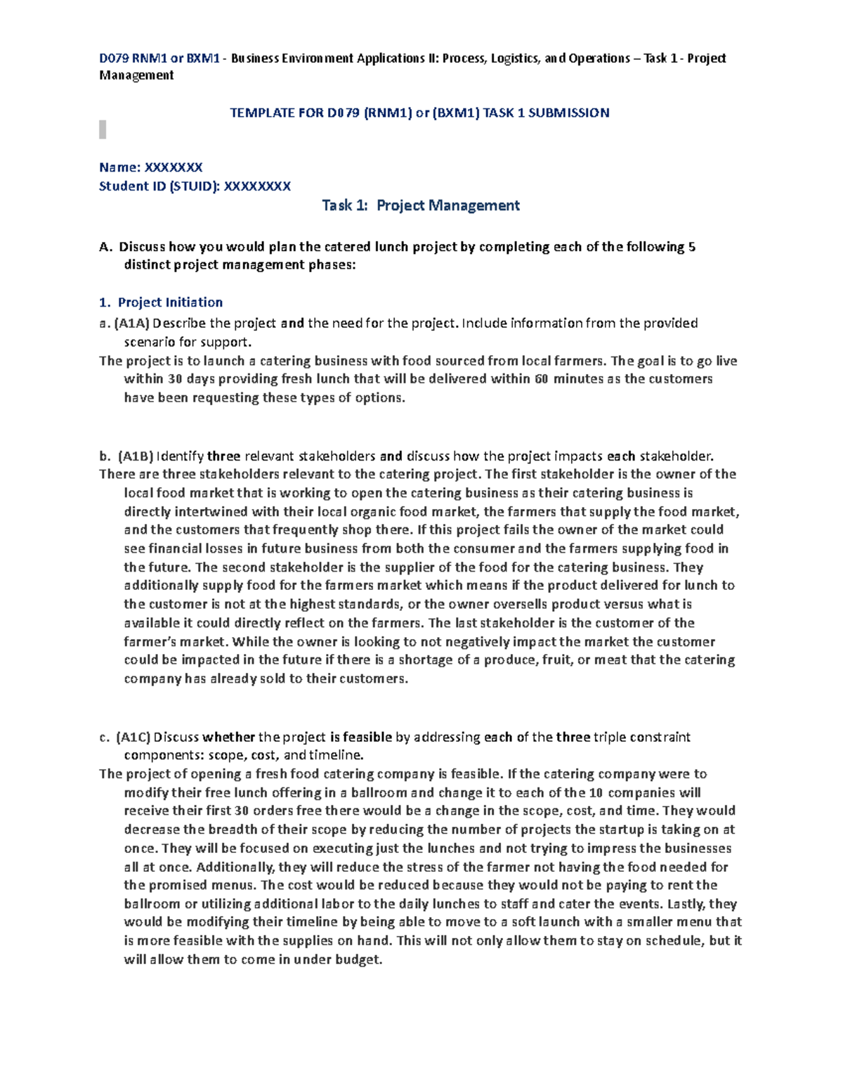 D079 TASK 1 - Passed on first try - D079 RNM1 or BXM1 - Business ...