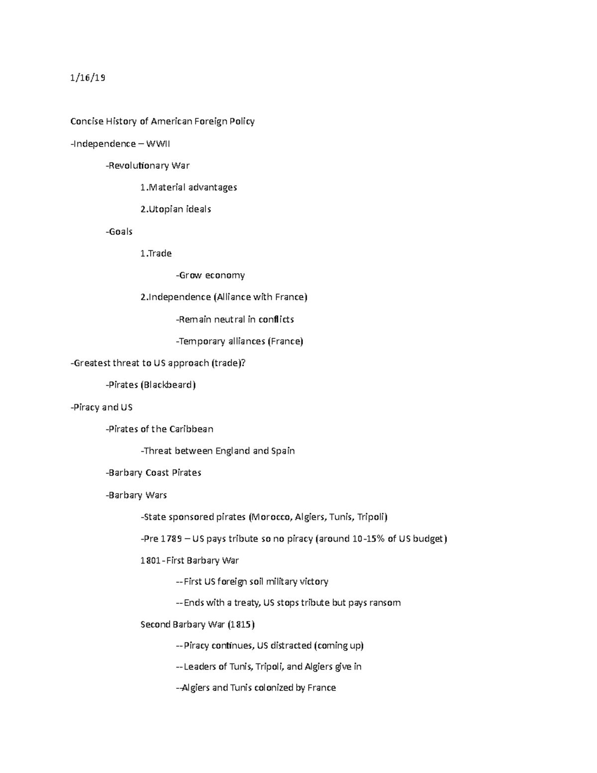 Foreign Policy Unit 1 Notes - 1/16/ Concise History of American Foreign ...