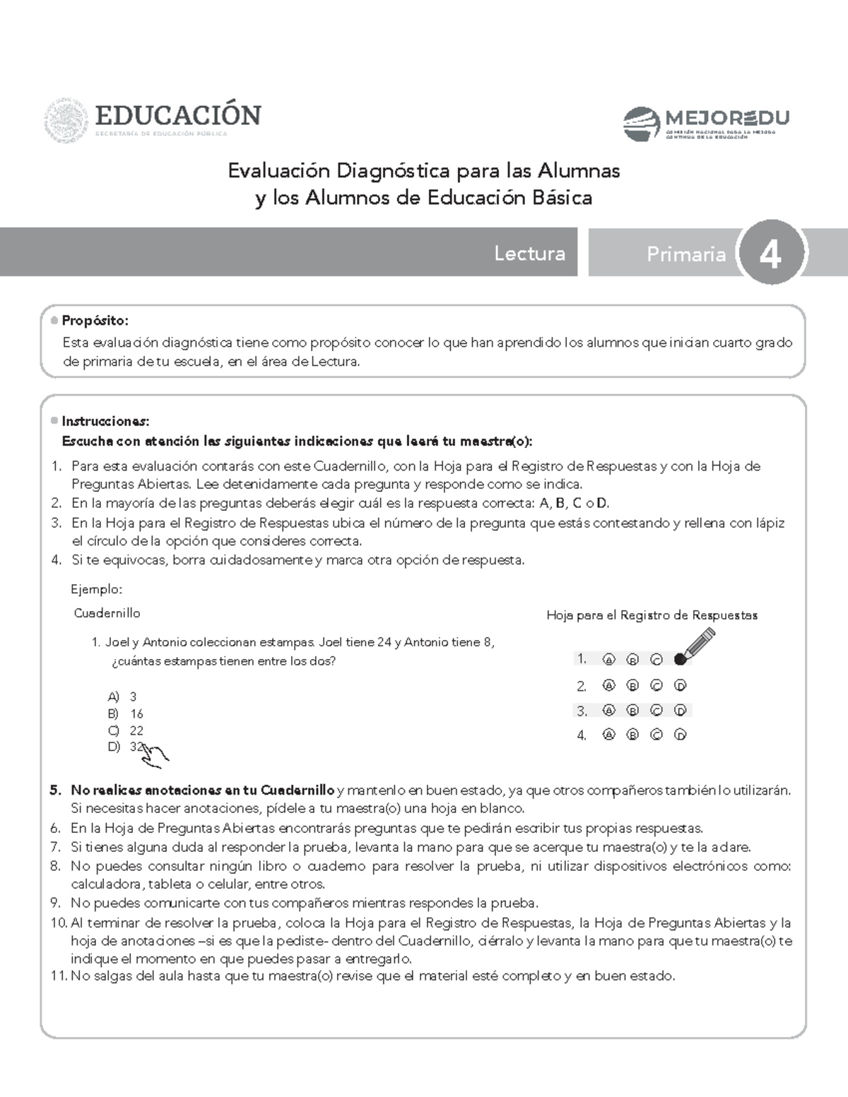 Examen de Diagnostico Lectura 4° - 1. Para esta evaluación contarás con ...
