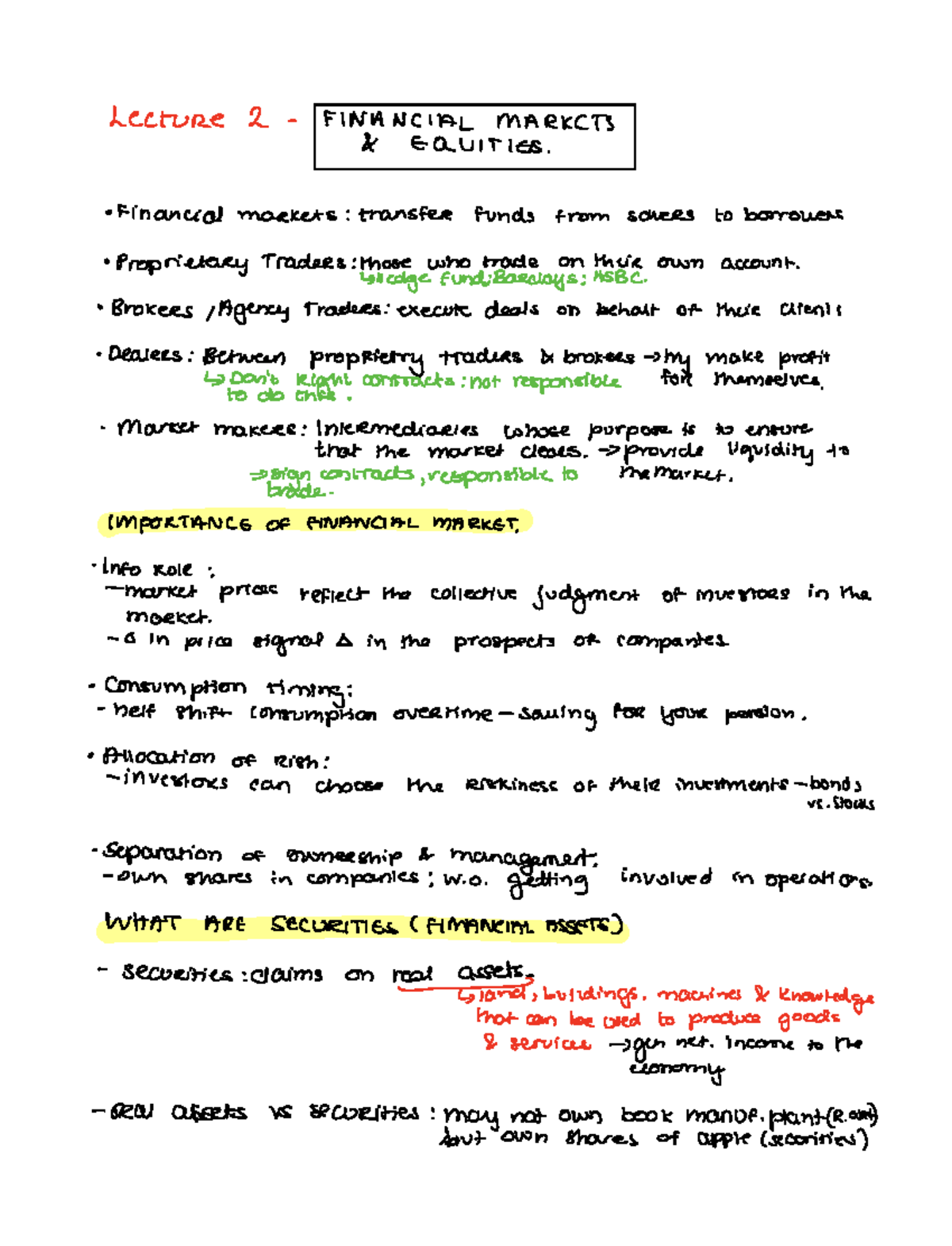 Lecture 2- Financial markets and equities - Lecture 2 FINANCIAL MARKETS ...