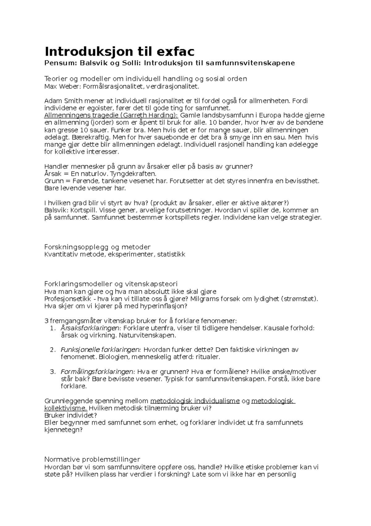 Introduksjon til exfac - Introduksjon til exfac Pensum: Balsvik og Solli: Introduksjon til - Studocu