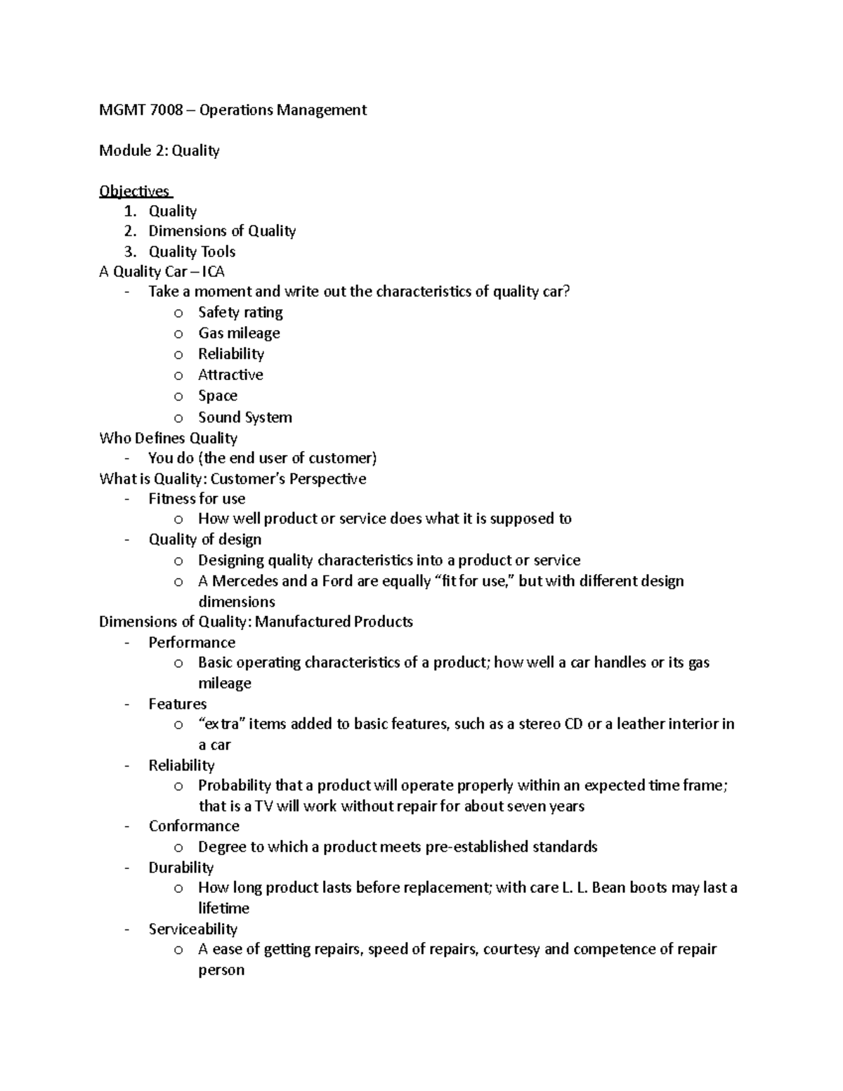 MGMT 7008 - Module 2 - MGMT 7008 – Operations Management Module 2 ...