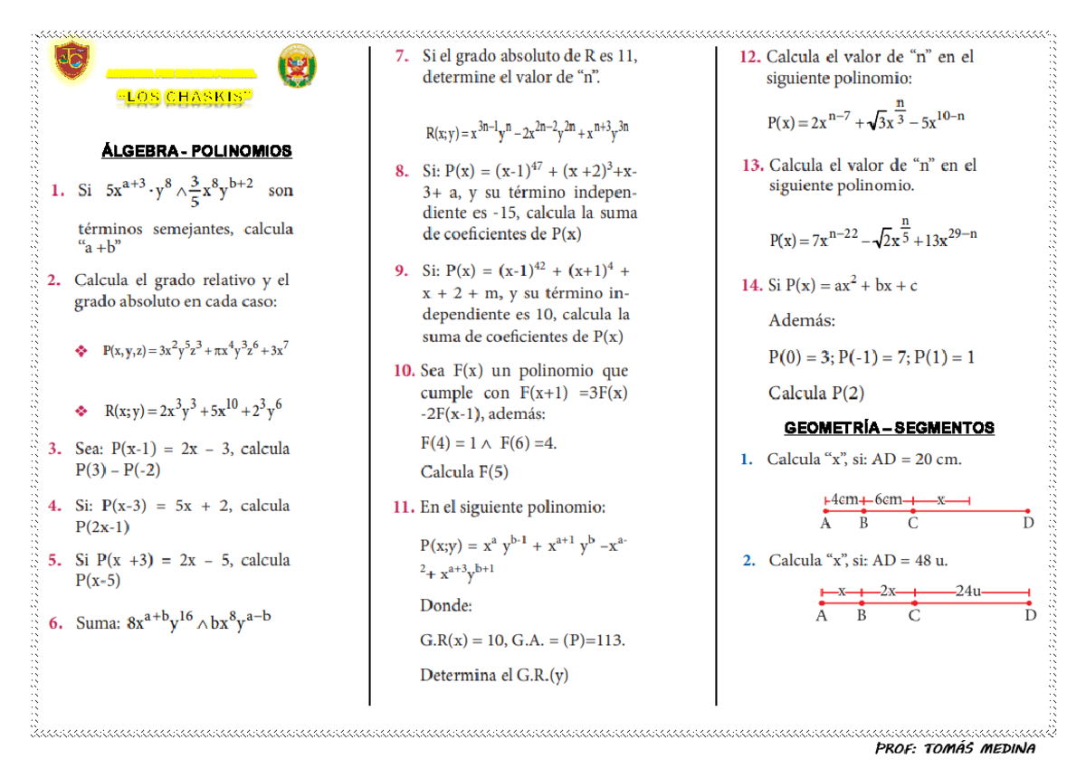 Alg-Geo-Trigo 1 - ÁLGEBRA - POLINOMIOS GEOMETRÍA – SEGMENTOS TRIGONOMETRÍA – RAZONES ...