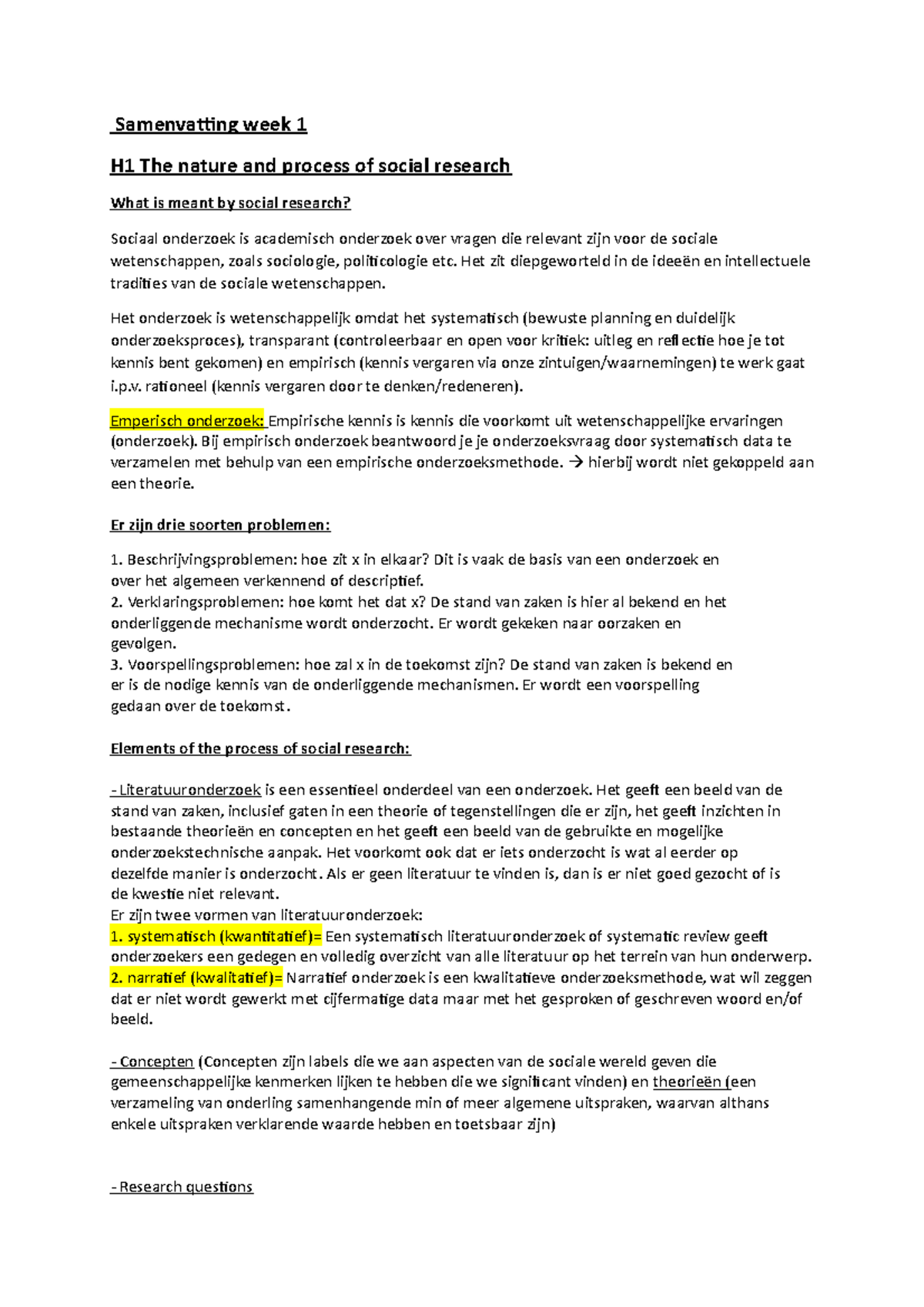 Samenvatting week 1 - H1,H2,H3 van boek Social Recearch Methods van ...