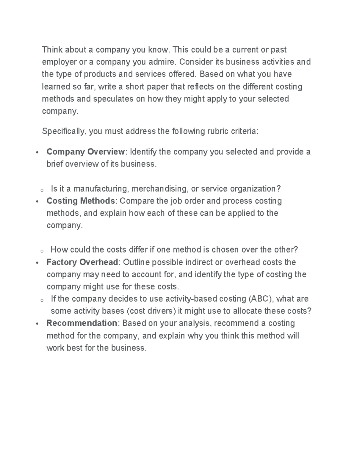 3-2 Assignment- Costing Methods - Think about a company you know. This ...