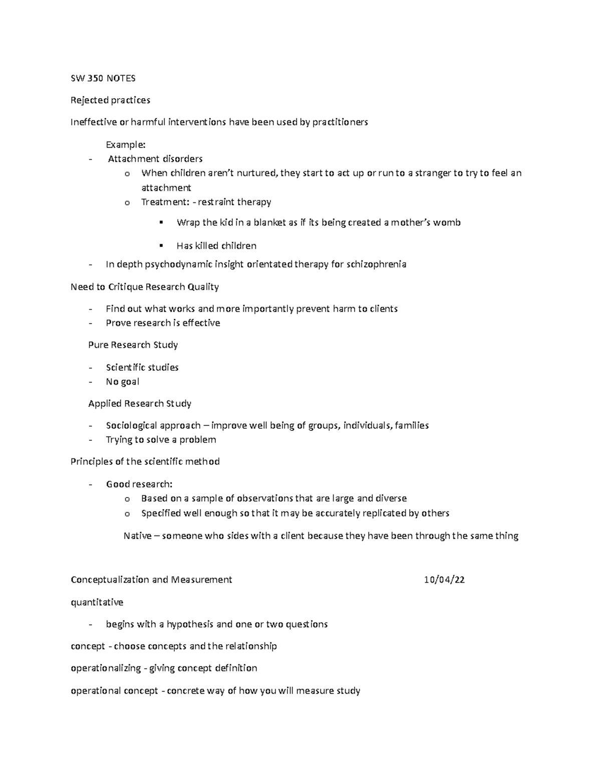 SW 350 Notes - this course teaches about research in social work - SW ...