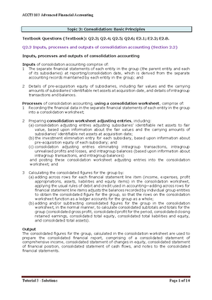 ACCT3103 Tutorial 4 Solutions - Topic 4: Consolidation: Fair Value Adjustments & Tax Effects ...