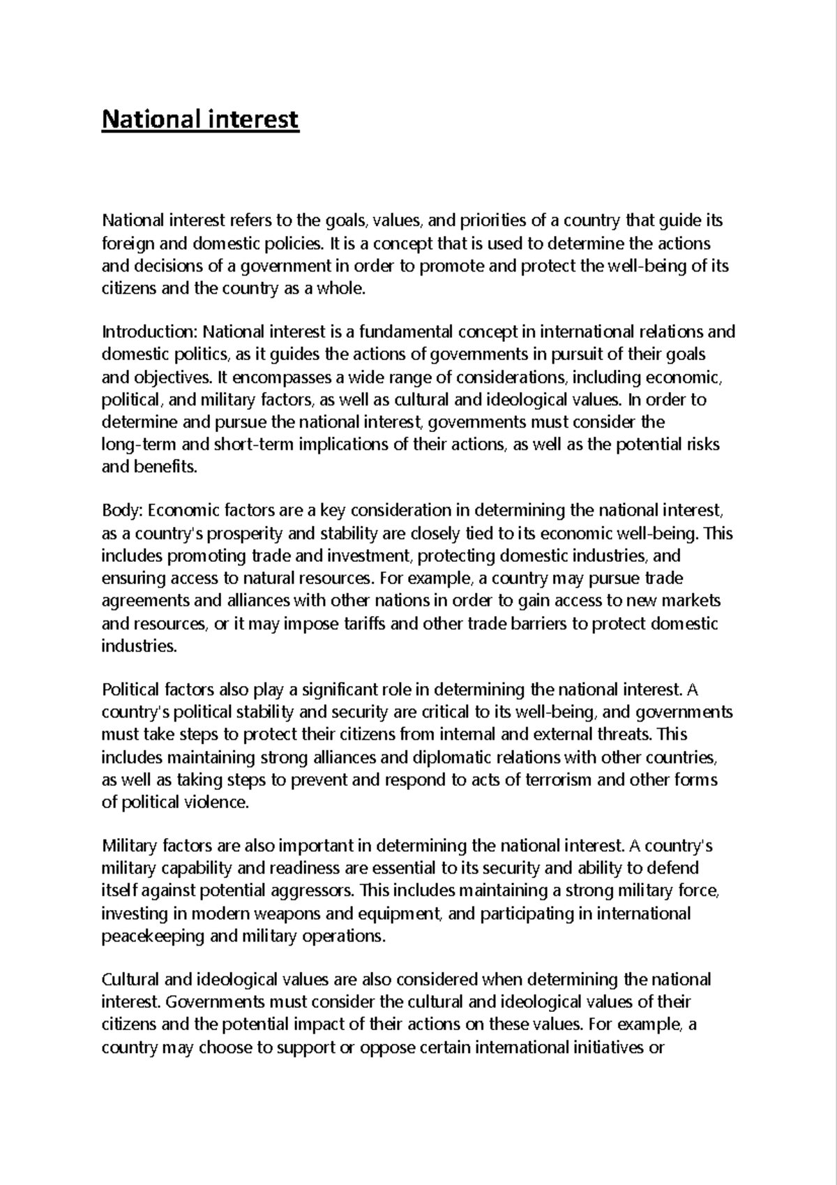 State national - note - National interest National interest refers to ...