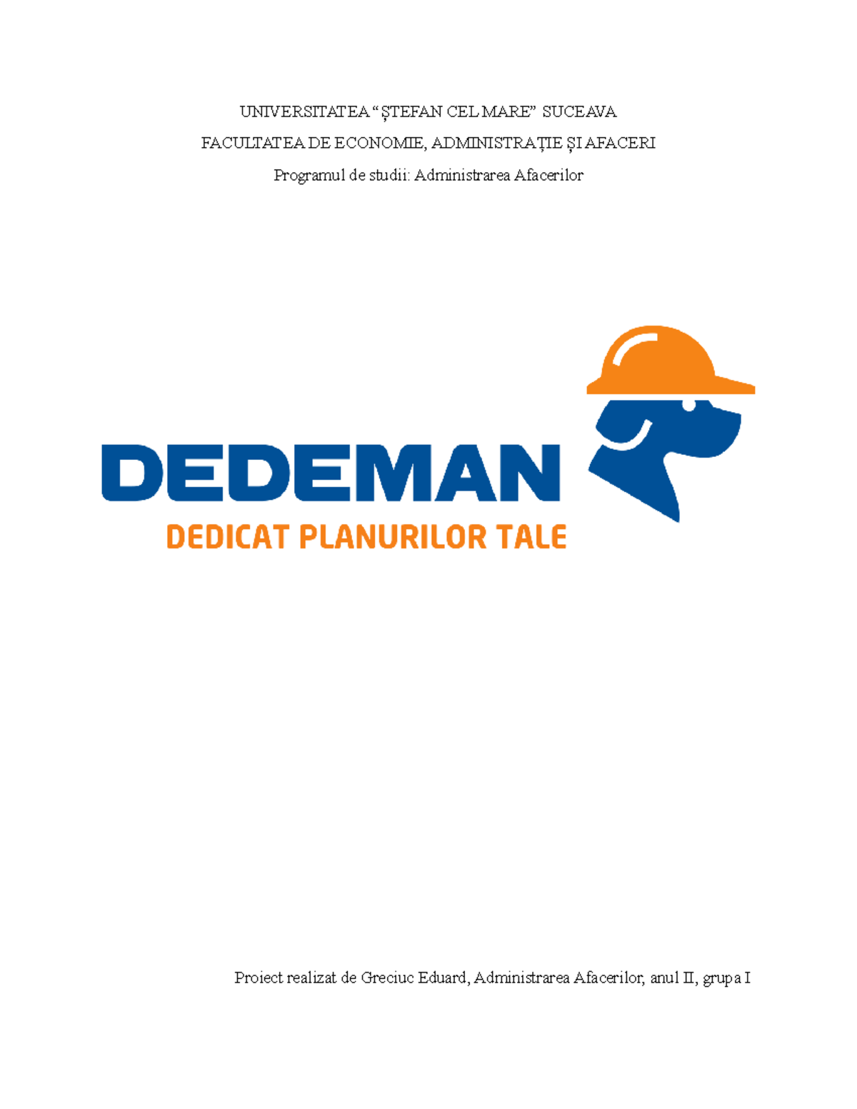 Plan de afacere Dedeman - UNIVERSITATEA “ȘTEFAN CEL MARE” SUCEAVA FACULTATEA DE ECONOMIE, - Studocu