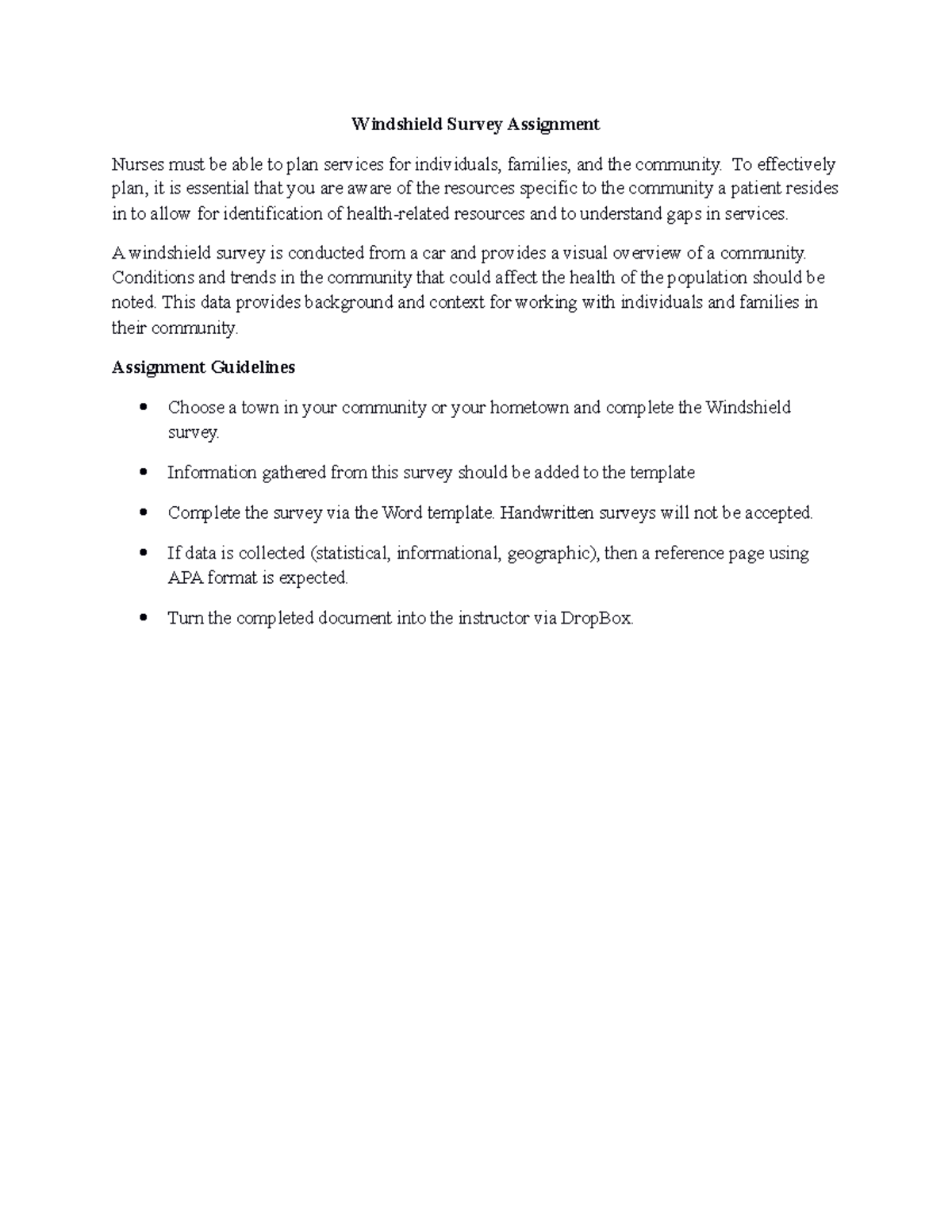 Completed Windshield Assignment - Windshield Survey Assignment Nurses ...