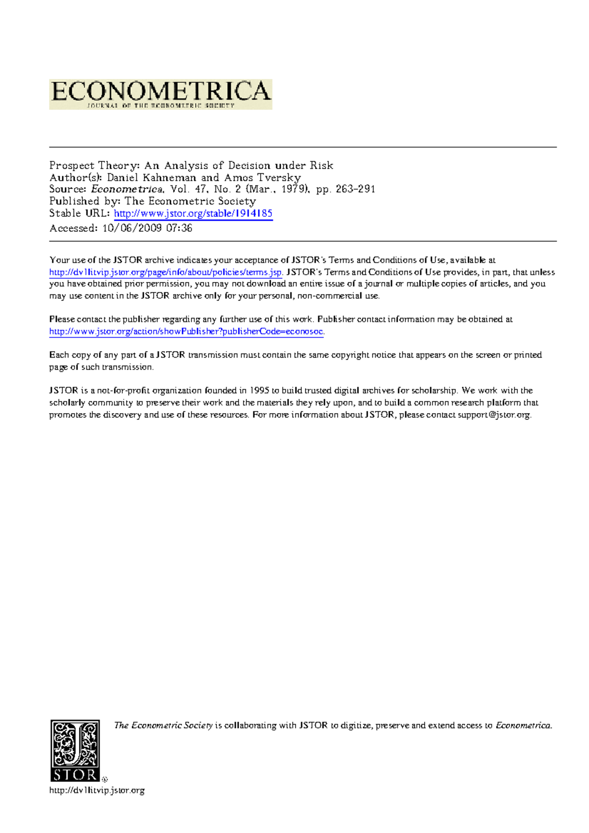 10 - Wintersemester - Prospect Theory: An Analysis of Decision under ...