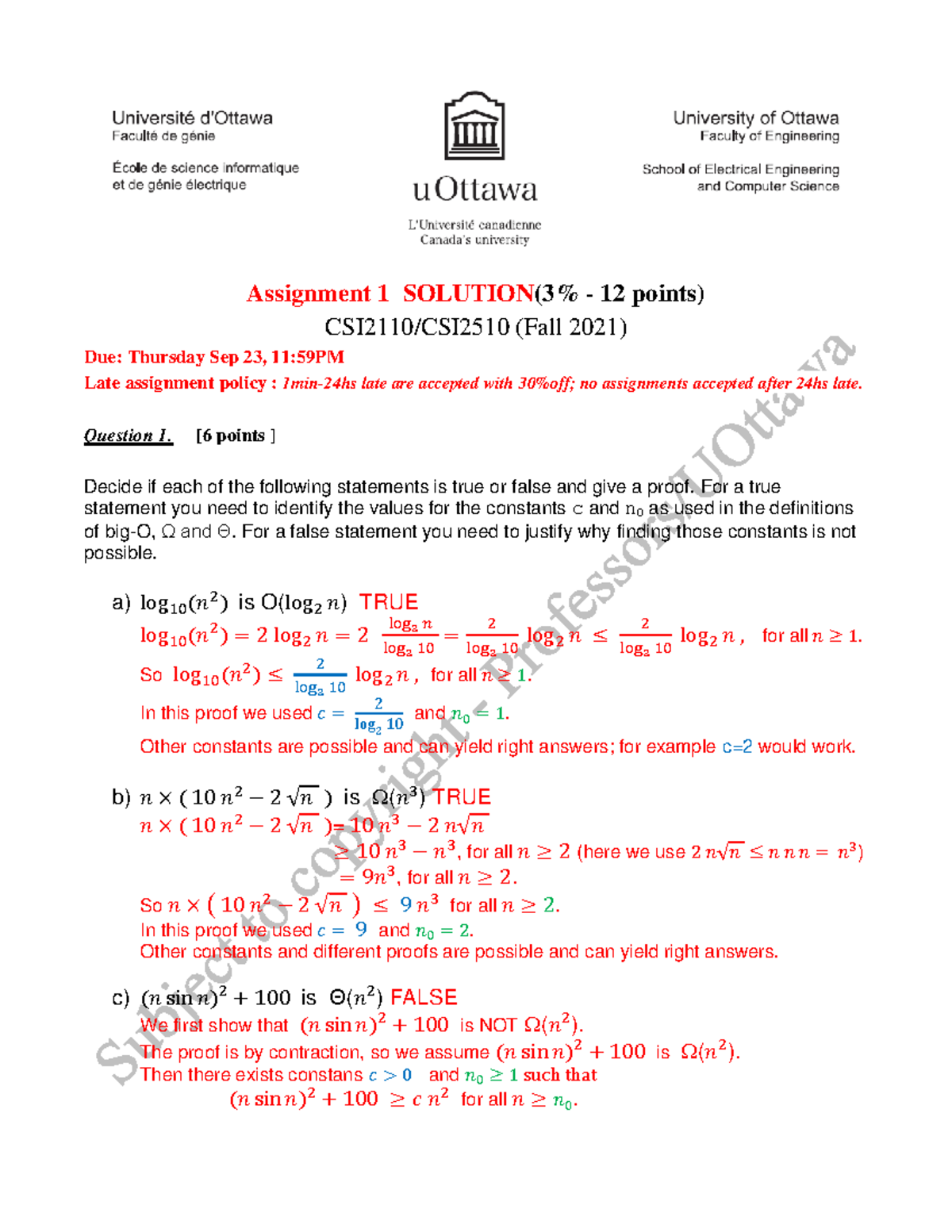 A1F2021csi2110 sol - The first assignment of csi2110 with the answer - Assignment 1 SOLUTION(3% ...