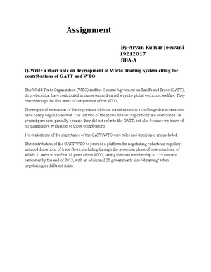 International Business CIA and Asynchronous sessions - Assignment By-Aryan Kumar Jeewani ...