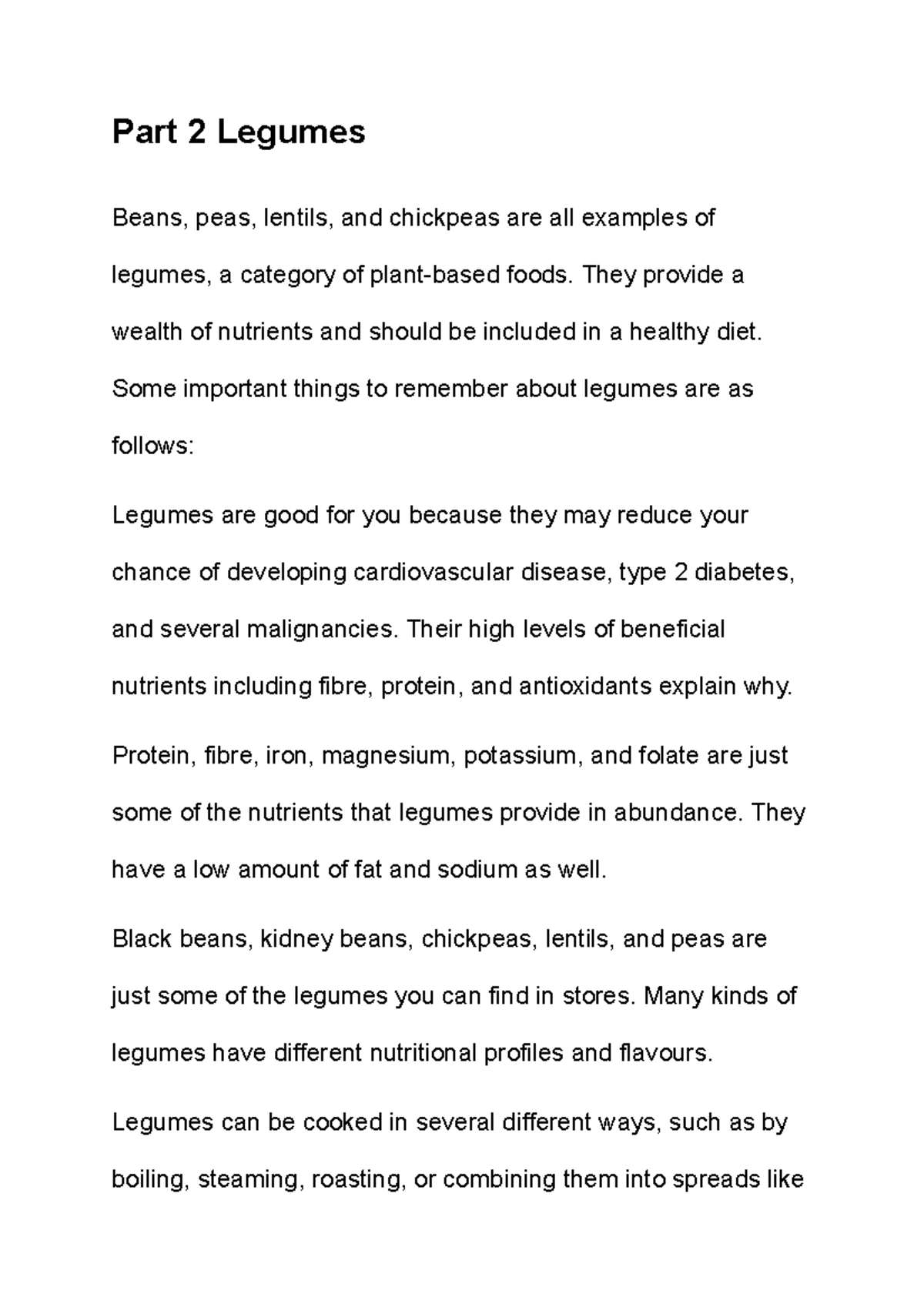 Part 2 Legumes - Notes - Part 2 Legumes Beans, peas, lentils, and ...