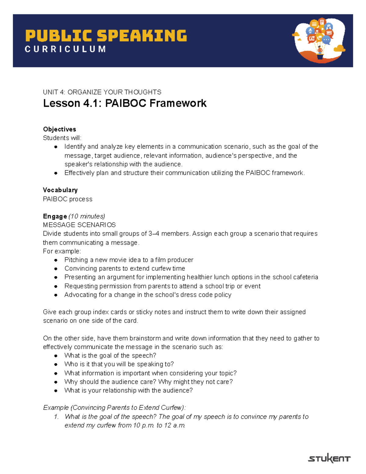 Lesson 4.1 Paiboc Framework - UNIT 4: ORGANIZE YOUR THOUGHTS Lesson 4 ...