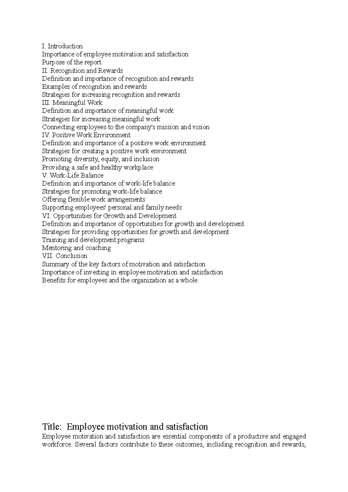 Mẫu report - I. Introduction Importance of employee motivation and ...