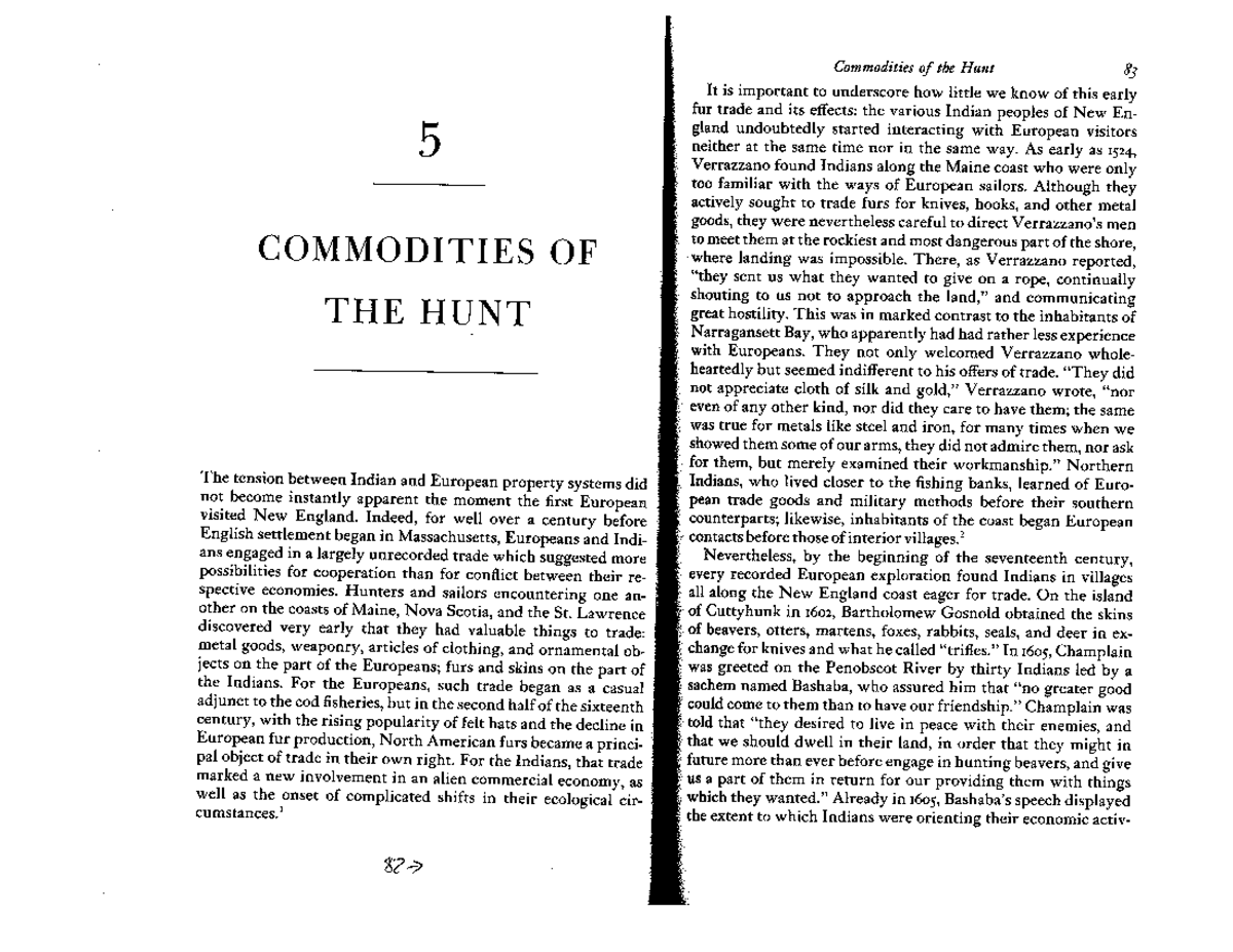 Cronon Commodities of the Hunt - PHDBA 279B - Studocu