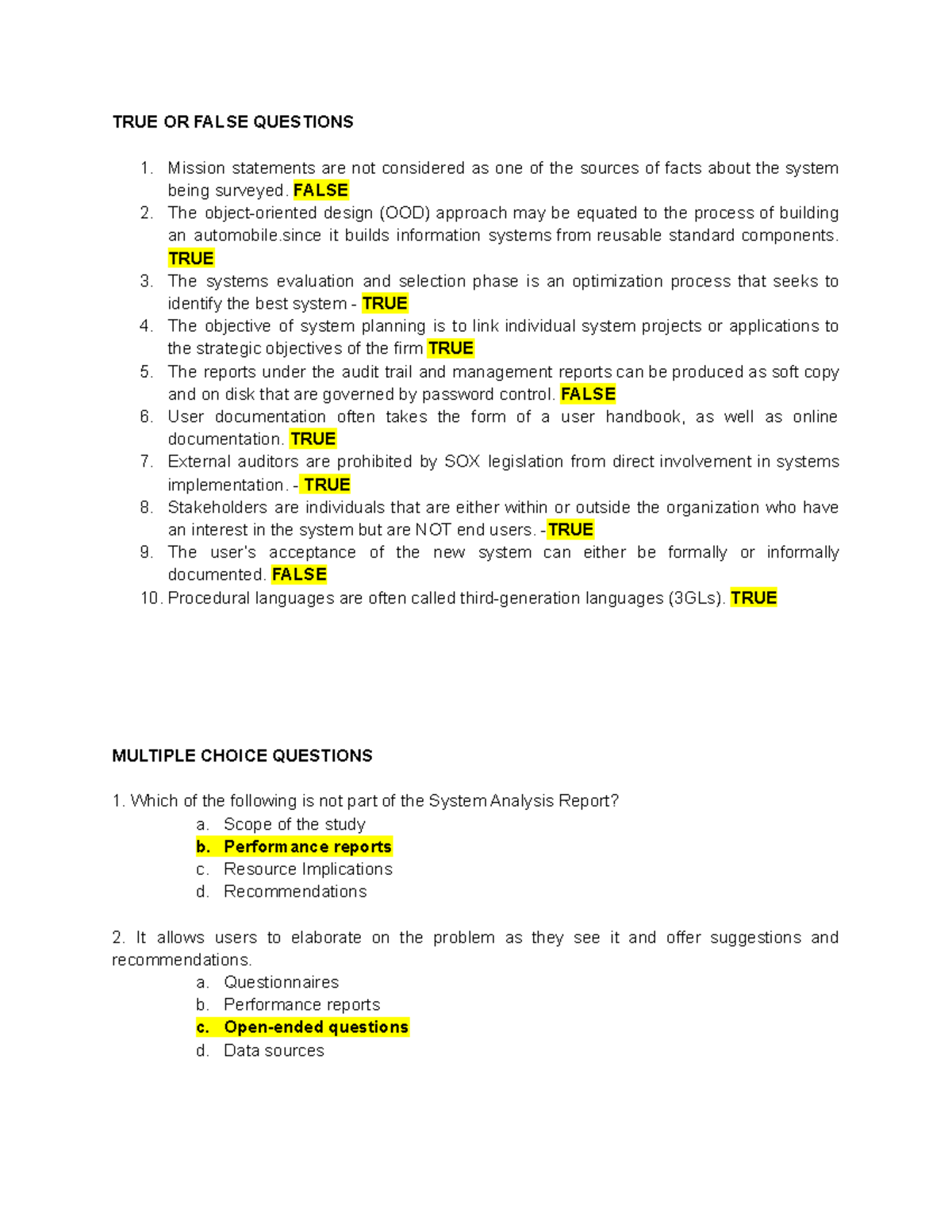 CIS- Chapter-5 computerized industries IT auditing - TRUE OR FALSE QUESTIONS Mission statements ...