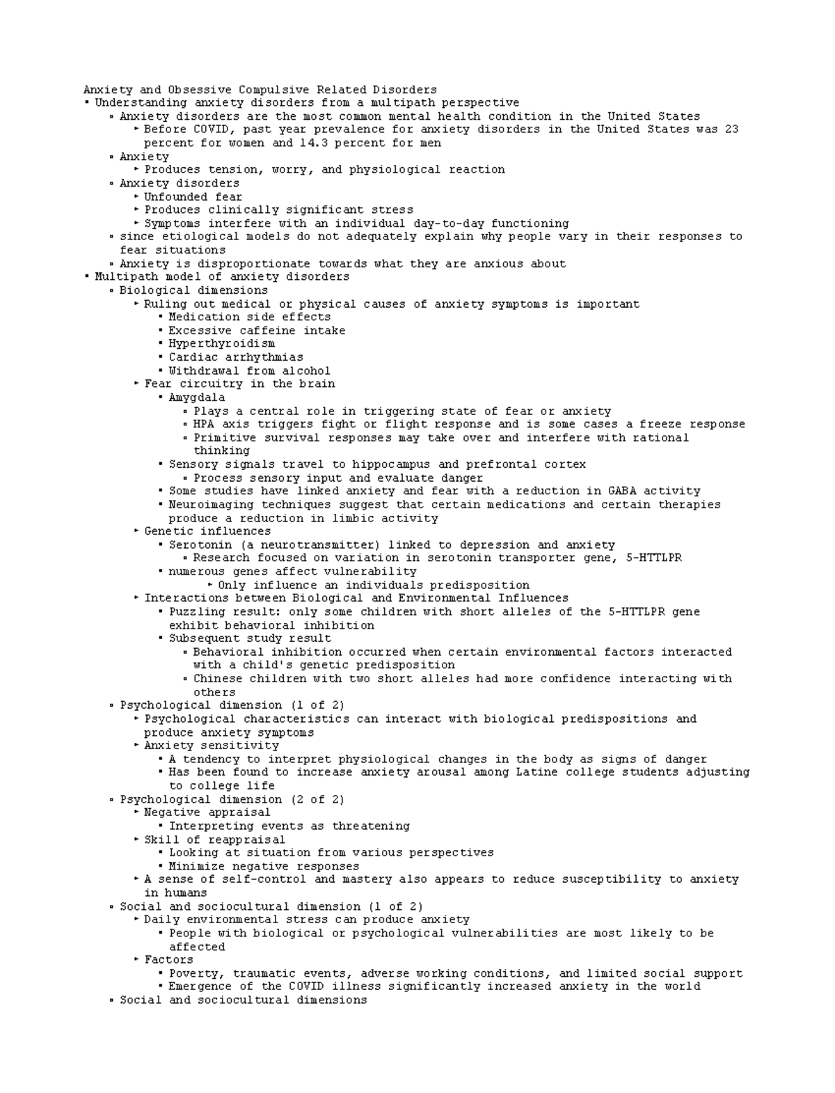 Week 2 Class 2 (Chapter 5) - Anxiety and Obsessive Compulsive Related ...