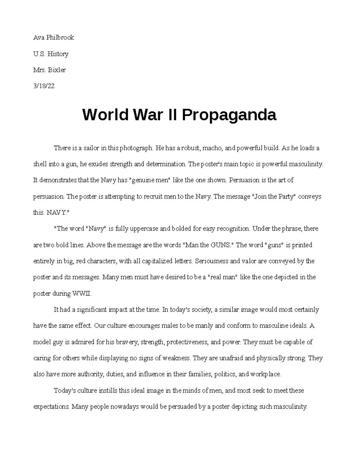 World War II Propaganda project - Ava Philbrook U. History Mrs. Bixler ...