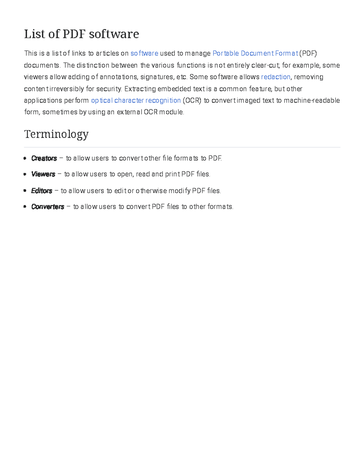 List of PDF software - Wikipedia - List of PDF software This is a list ...