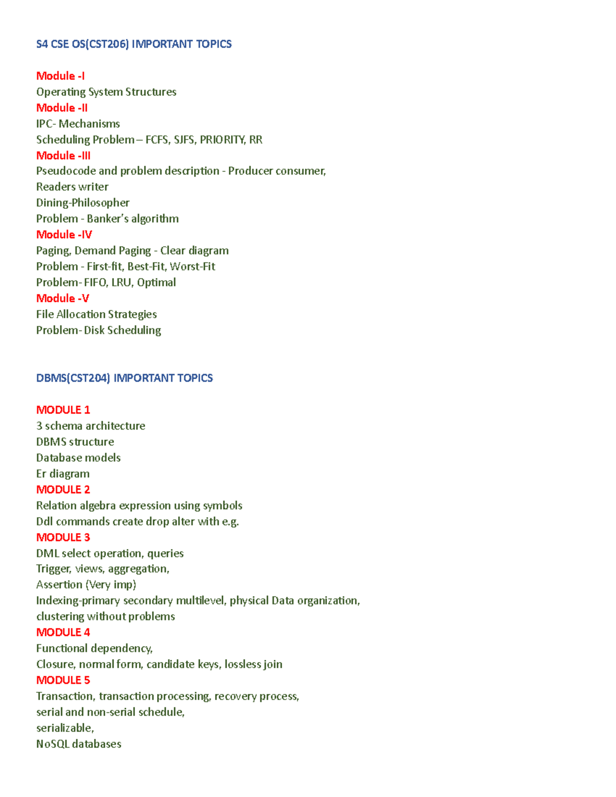 Imp top - das - S4 CSE OS(CST206) IMPORTANT TOPICS Module - I Operating System Structures Module ...