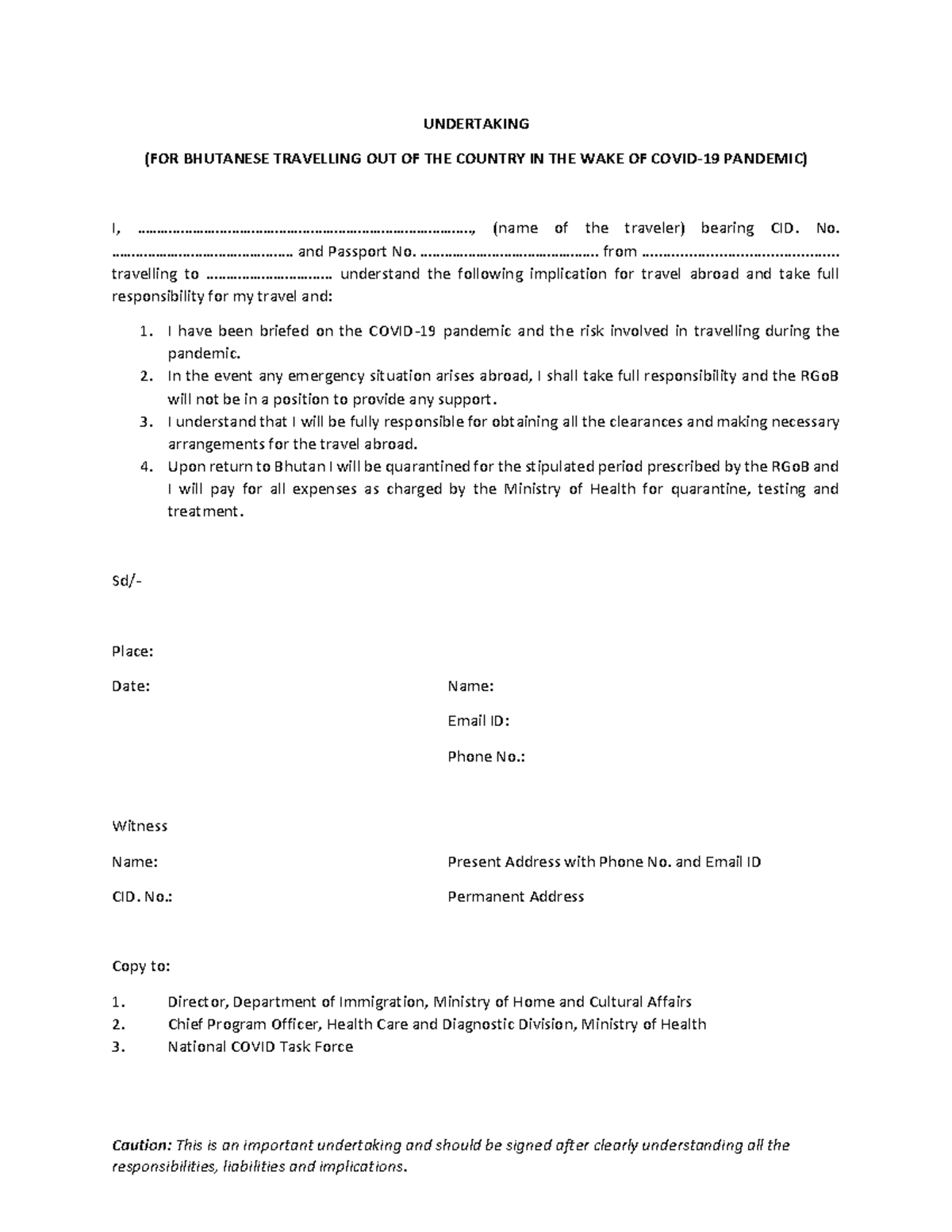 Latest Undertaking Form 1 - Caution: This is an important undertaking ...