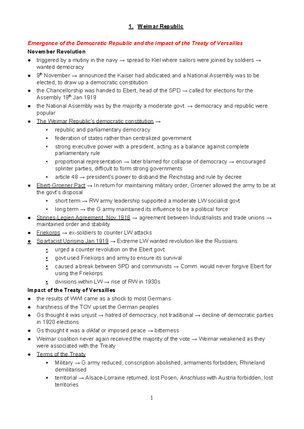 Weimar Germany Notes - Band 6 for Modern History - Weimar Republic ...