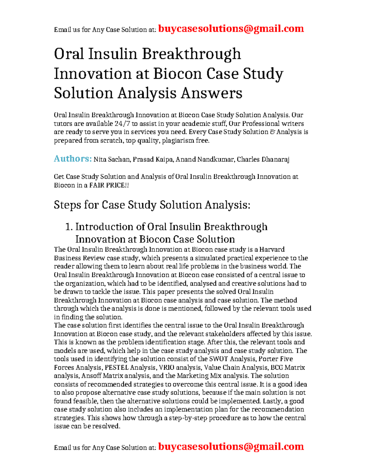 Case Solution Oral Insulin Breakthrough Innovation at Biocon - Oral ...