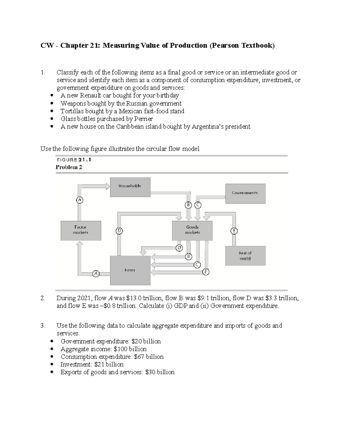 CW-Ch 21 - Practive q - CW - Chapter 21: Measuring Value of Production (Pearson Textbook) 1 ...