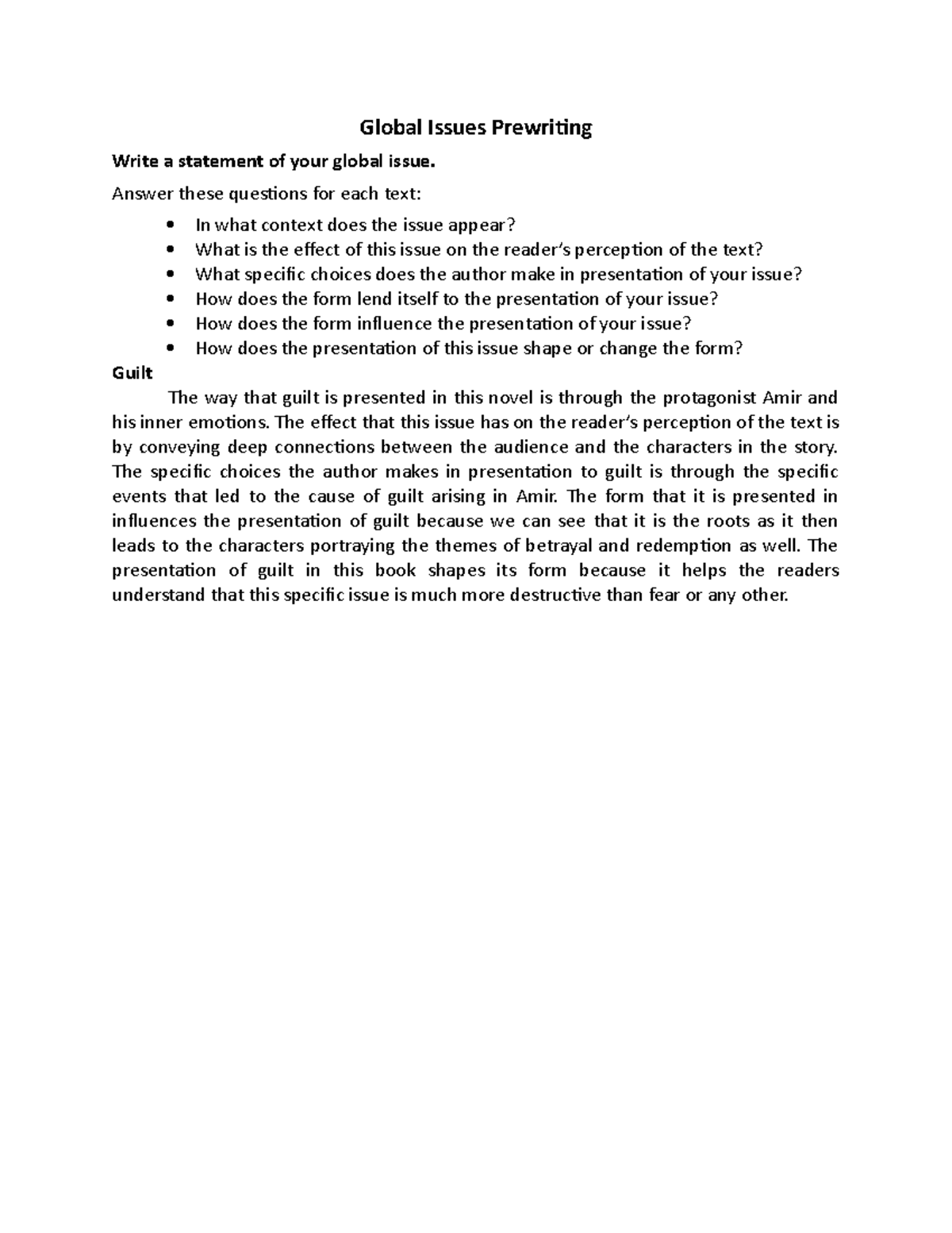 Global Issues Prewritting - Global Issues Prewriting Write a statement ...