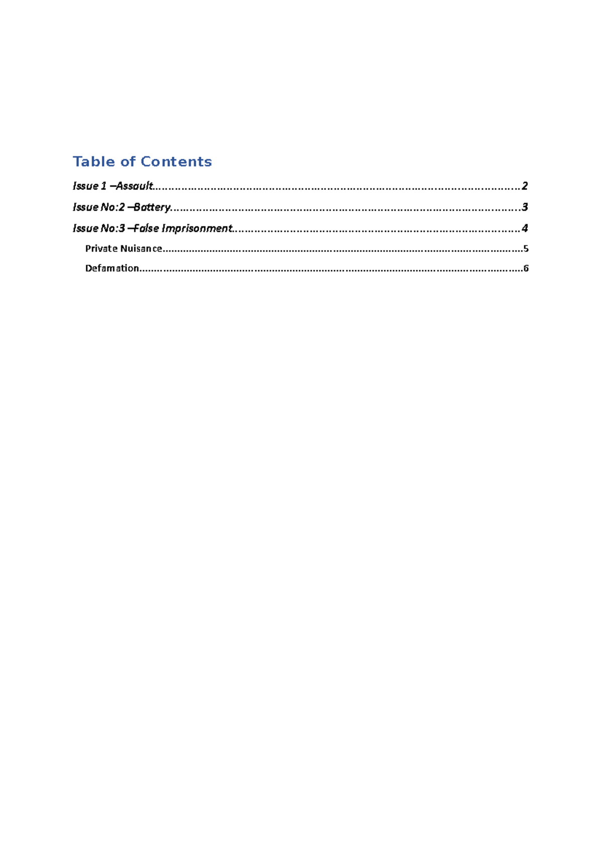 Tort - Tort law - Table of Contents Issue 1 - Studocu