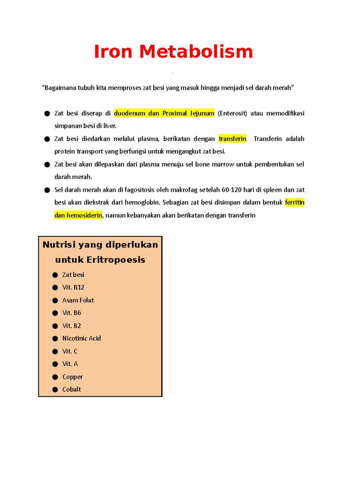 Metabolisme Besi - Semester III Blok Hematology System and Disorders ...