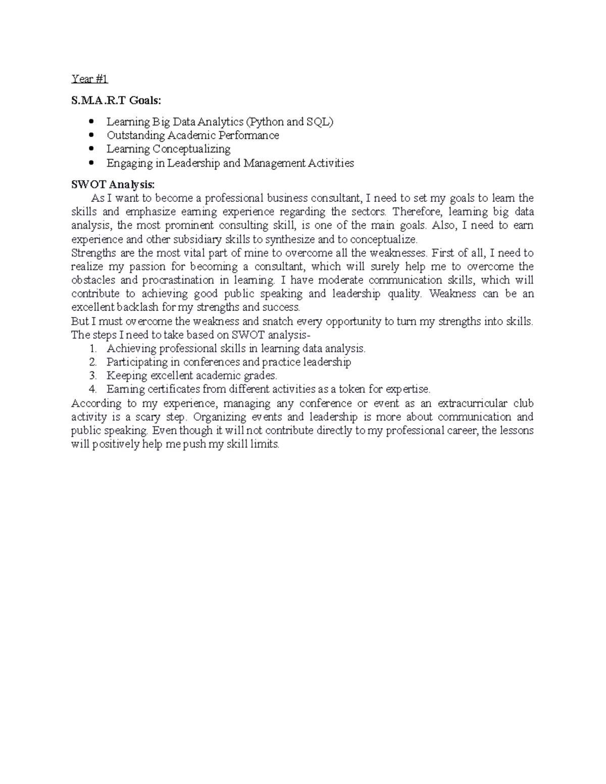 SWOT Analysis - Year # S.M.A.R Goals: Learning Big Data Analytics ...