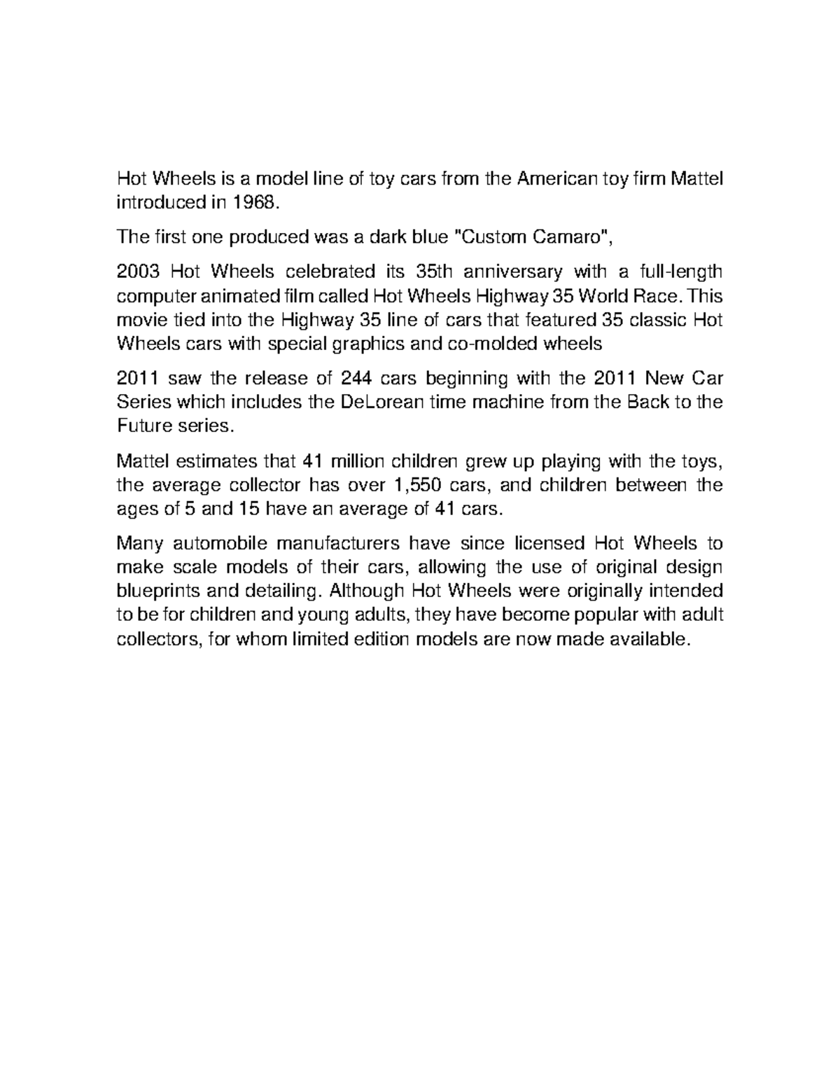 A3 HW - De 10 - Hot Wheels is a model line of toy cars from the ...