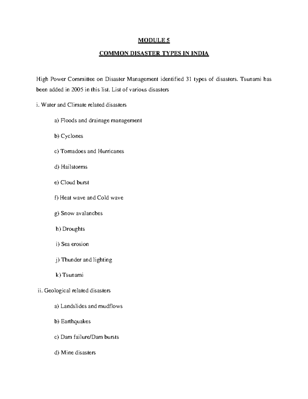 MOD 5 Notes - Module 5 - MODULE 5 COMMON DISASTER TYPES IN INDIA High ...