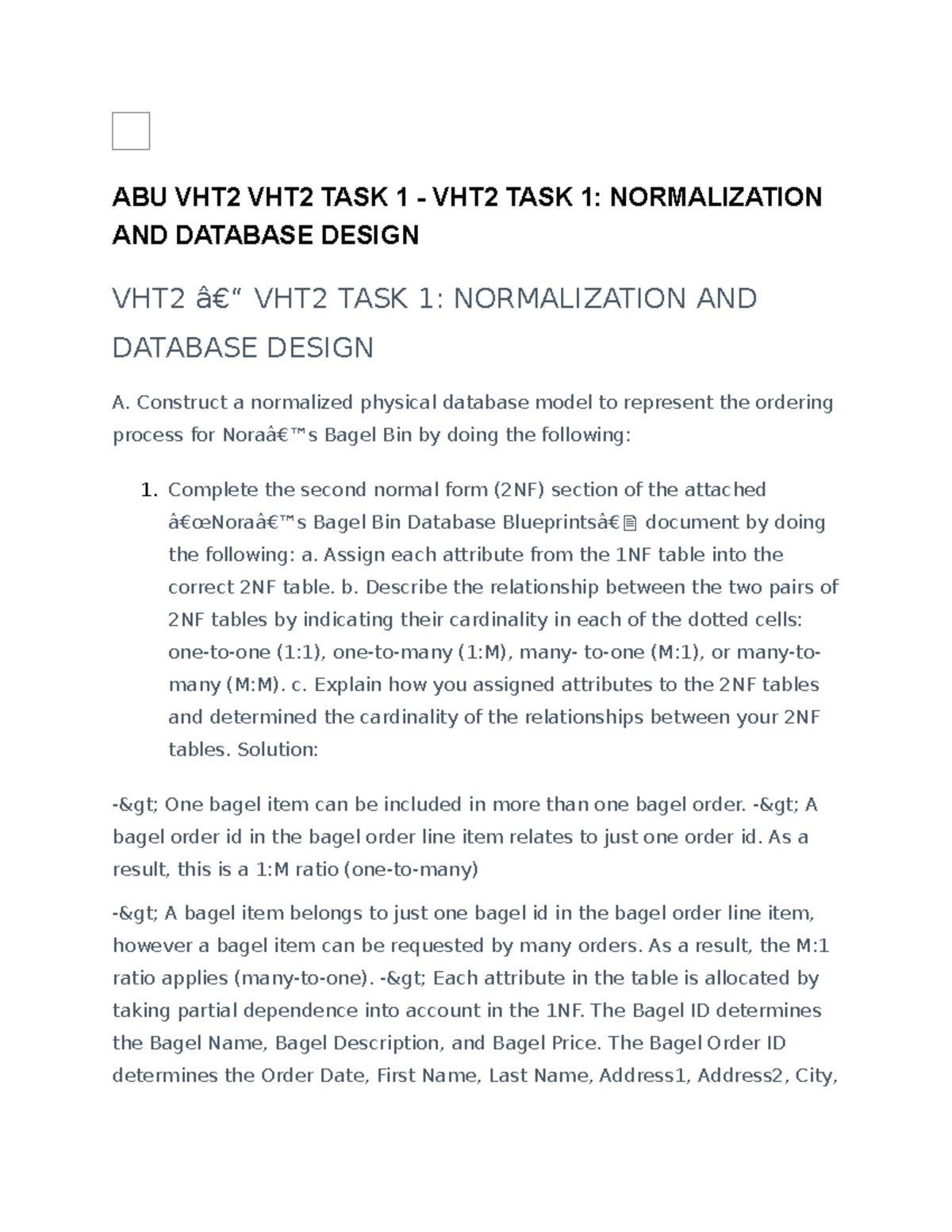 VH11 - VH1 Performance notes for class - ABU VHT2 VHT2 TASK 1 - VHT2 ...
