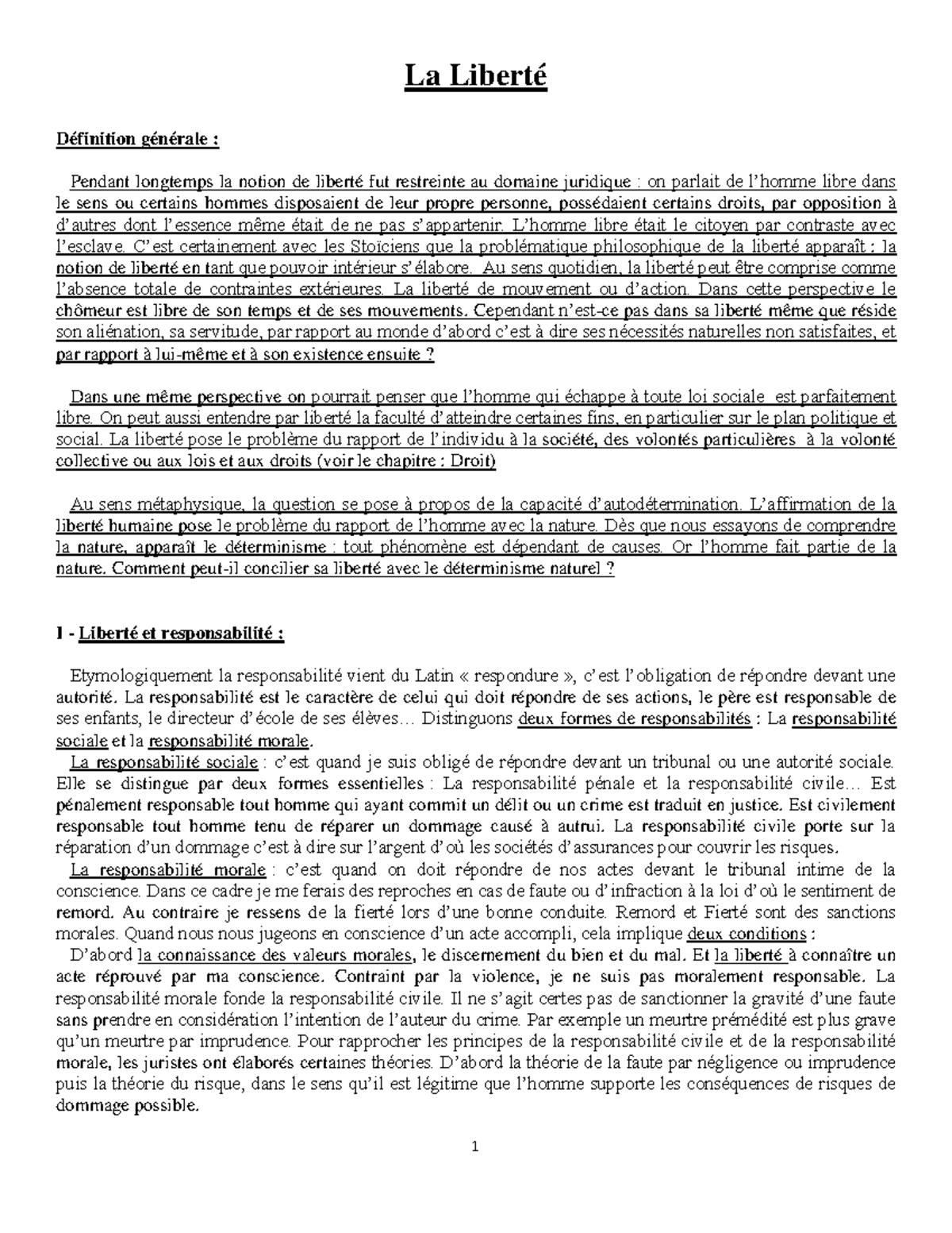 La Liberté 3 - cours - La Liberté Définition générale : Pendant ...