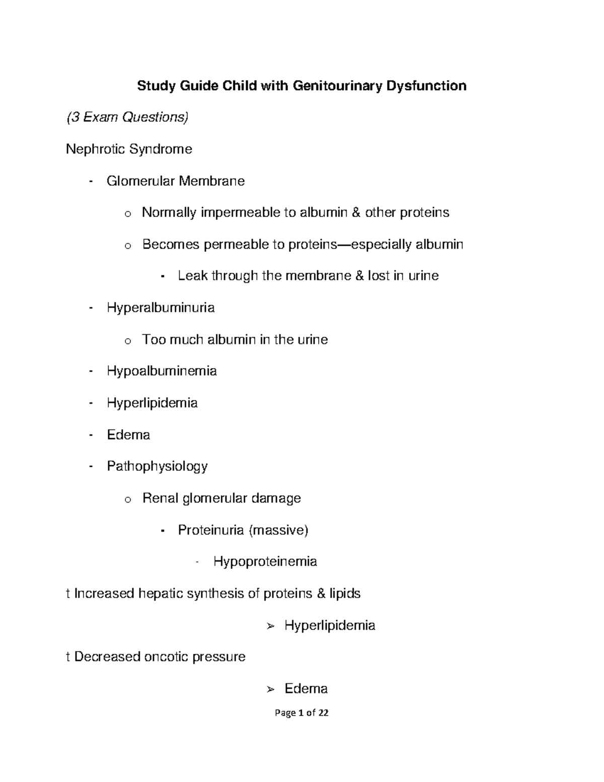 Study Guide Child with Genitourinary Dysfunction - Studocu
