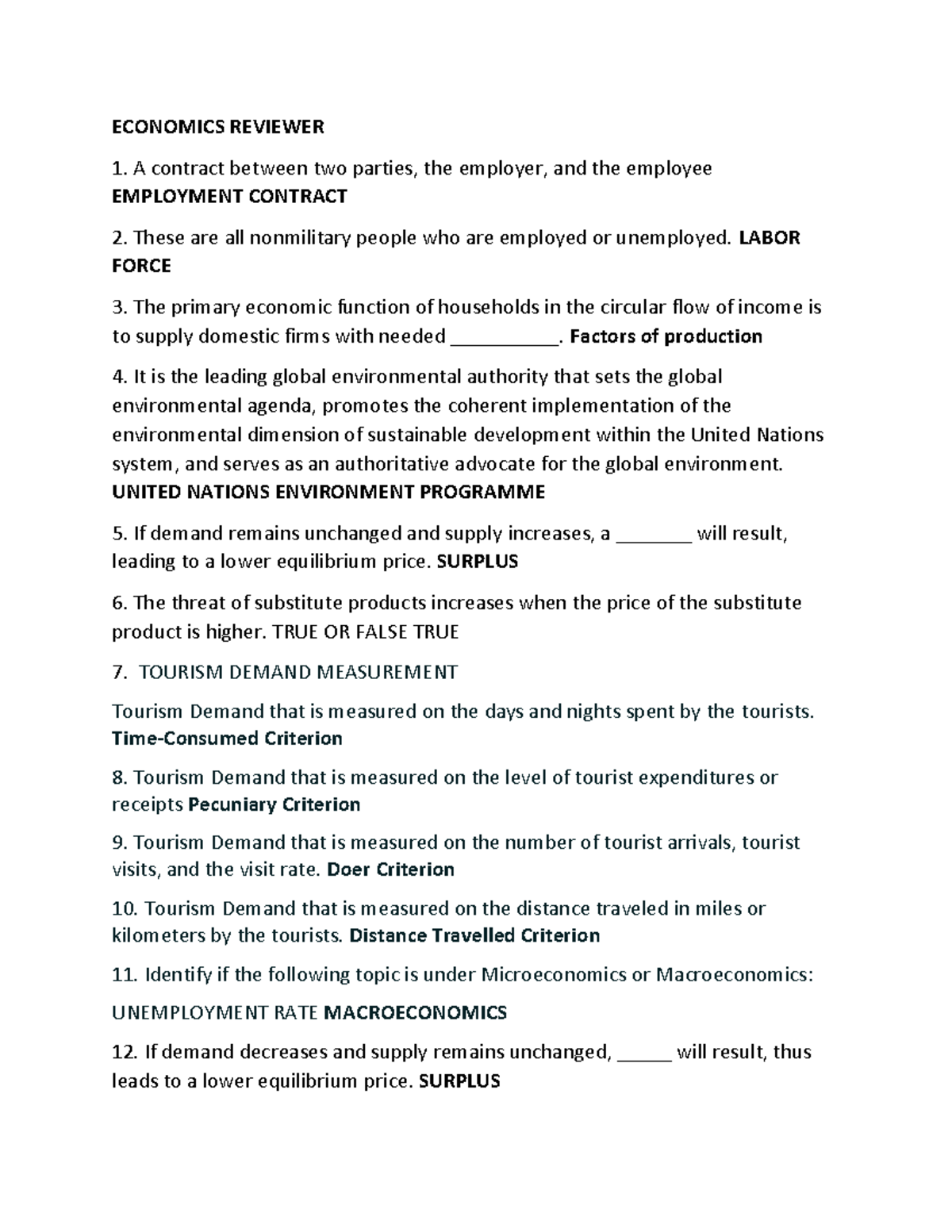 Economics - ECONOMICS REVIEWER A contract between two parties, the ...