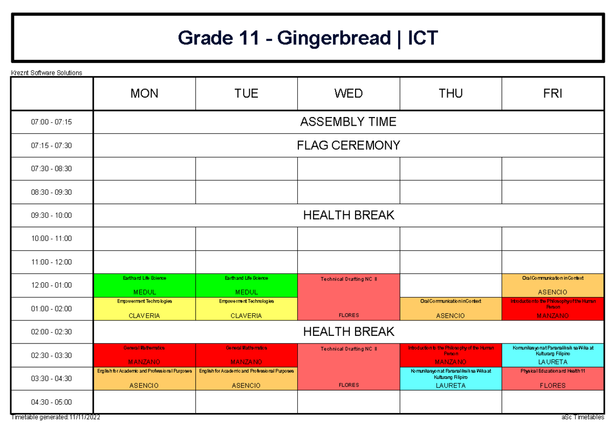 Student - 2nd Sem - Schedule making - Grade 11 - Gingerbread | ICT ...