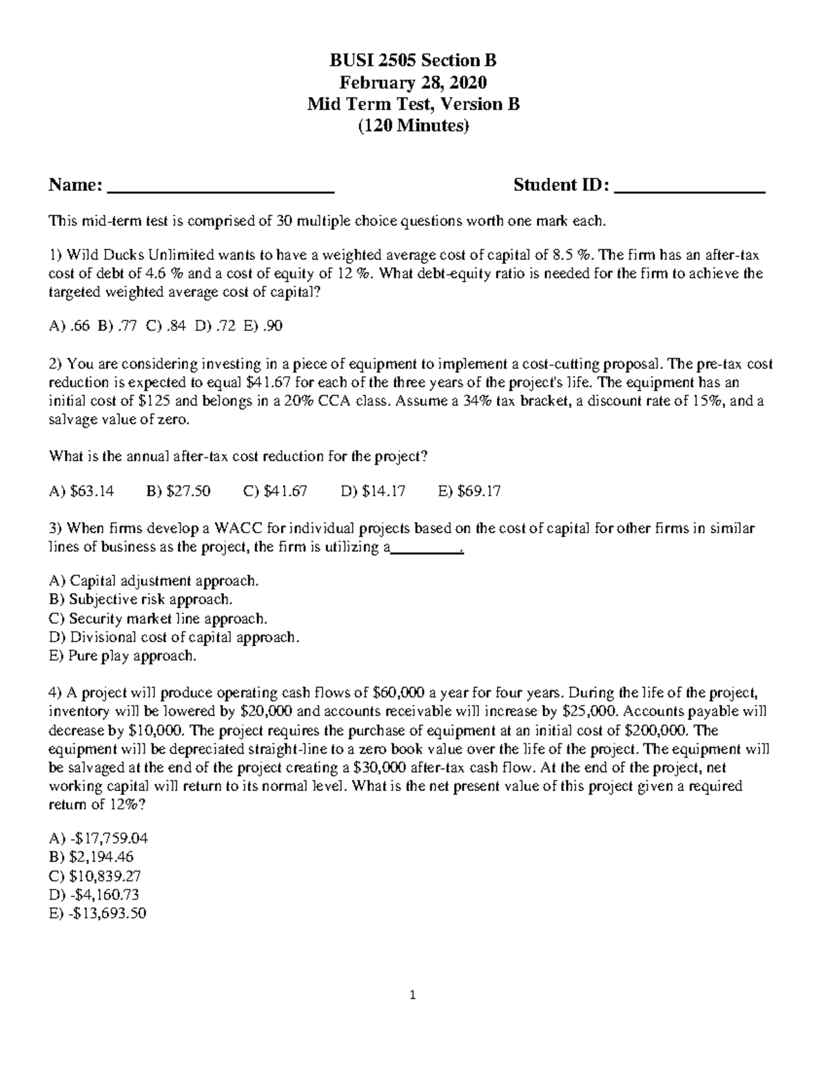 Esame X 2020, questions and answers - Warning: TT: undefined function: 32 BUSI 2505 Section B ...