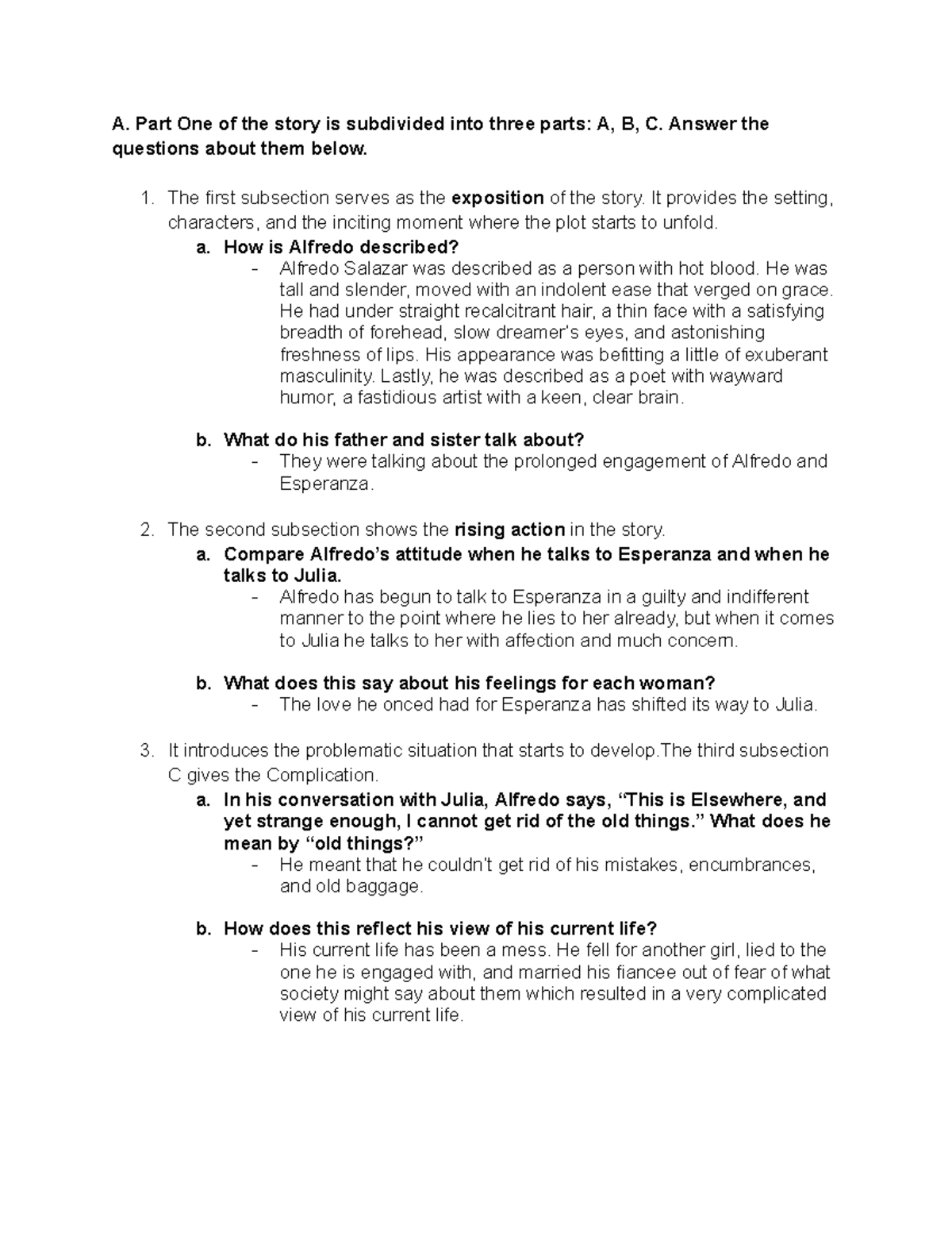 Activity 4 HUMA - A. Part One of the story is subdivided into three ...