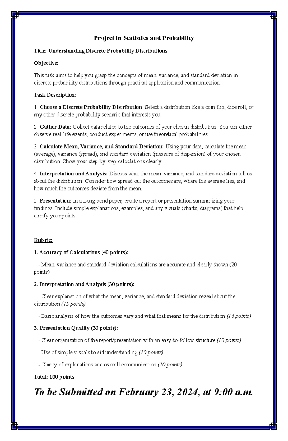 Project in Stat Prob - Project in Statistics and Probability Title ...