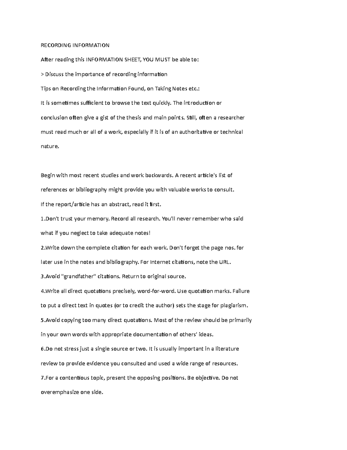 Recording - Module - RECORDING INFORMATION After reading this ...