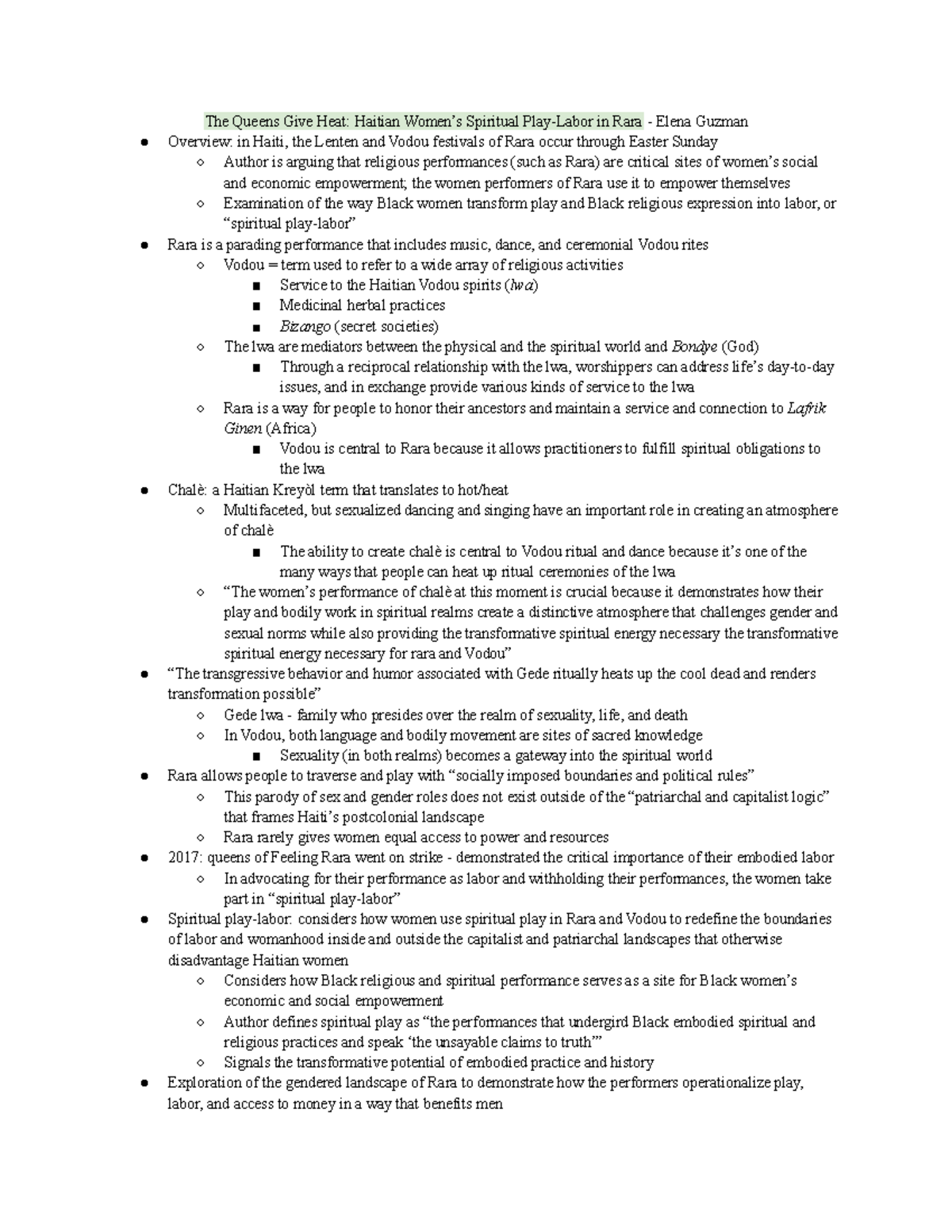 Anthro 265 Week 10 Readings - The Queens Give Heat: Haitian Women’s ...