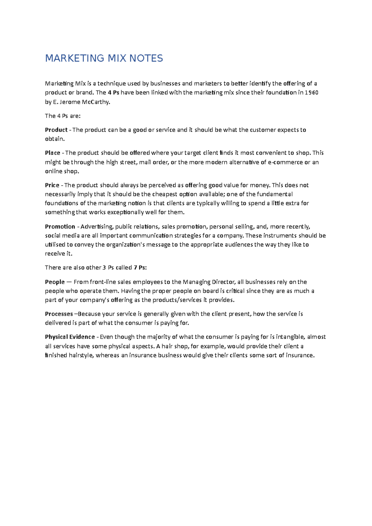 Marketing MIX Notes - MARKETING MIX NOTES Marketing Mix is a technique ...